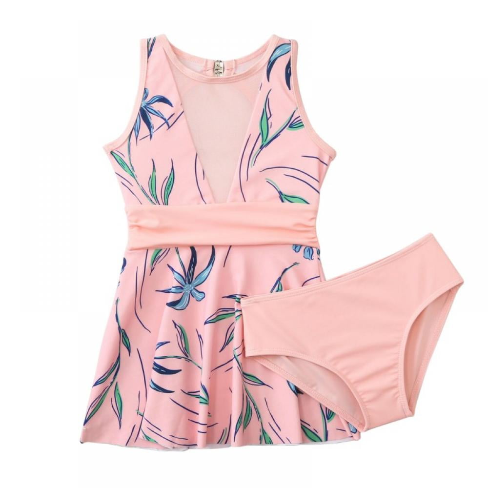 Baywell Leaf Print Swimsuit Girls Two-Pieces Bikini Set Kids Tankini ...