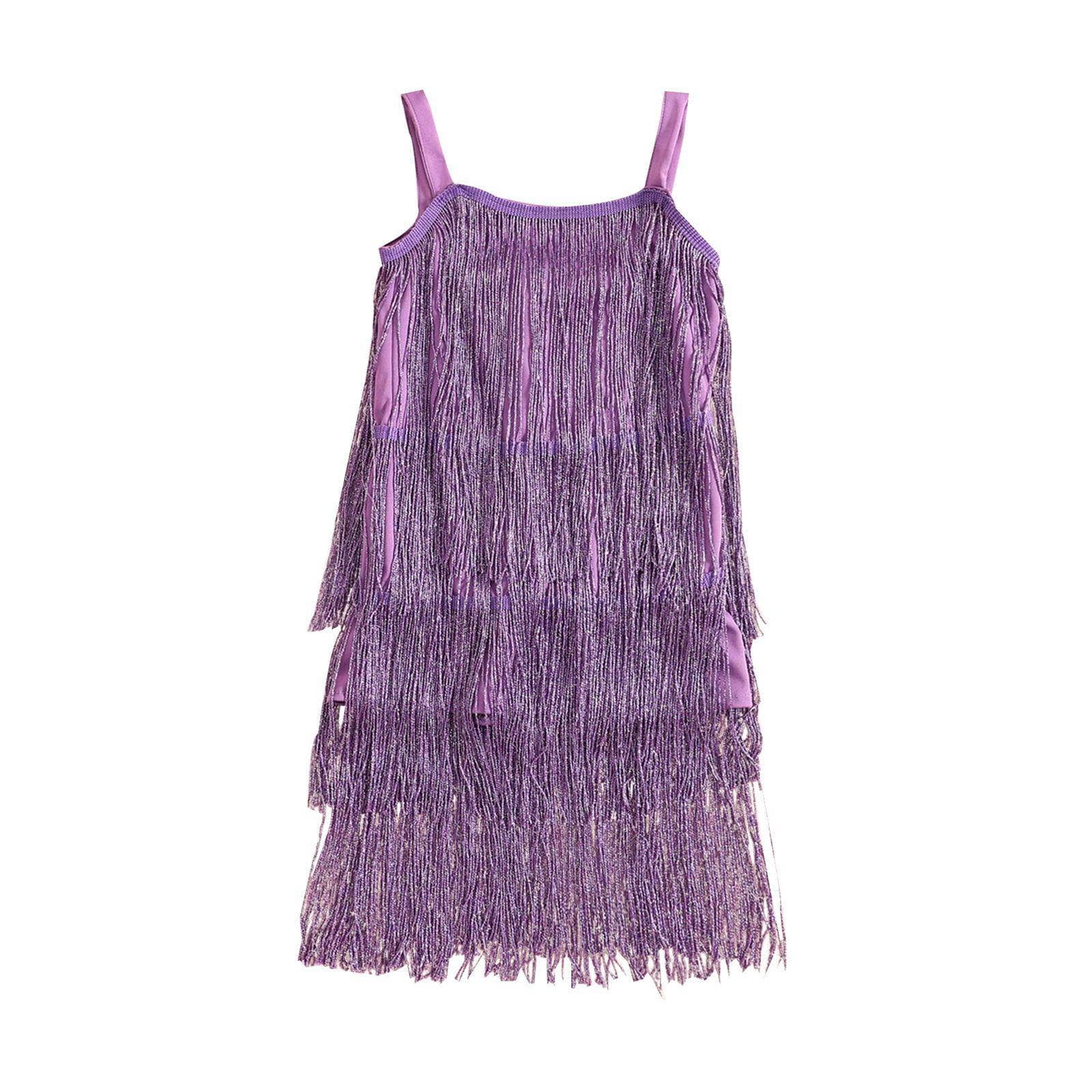Baywell Little Girls Sequin Fringe Dress Sleeveless Sparkling Tassel ...