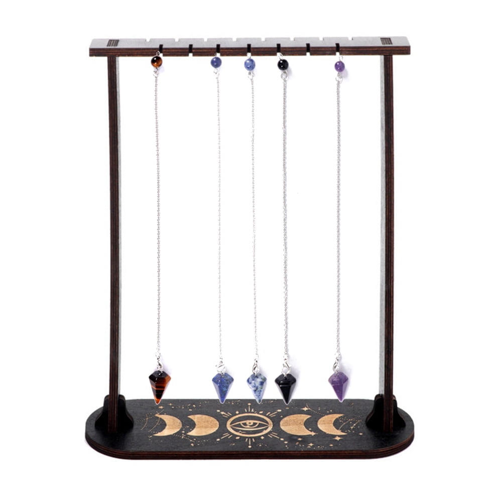 Baywell Moon Phase Pendulum Display Stand, Wood Wiccan Crystal Holder ...