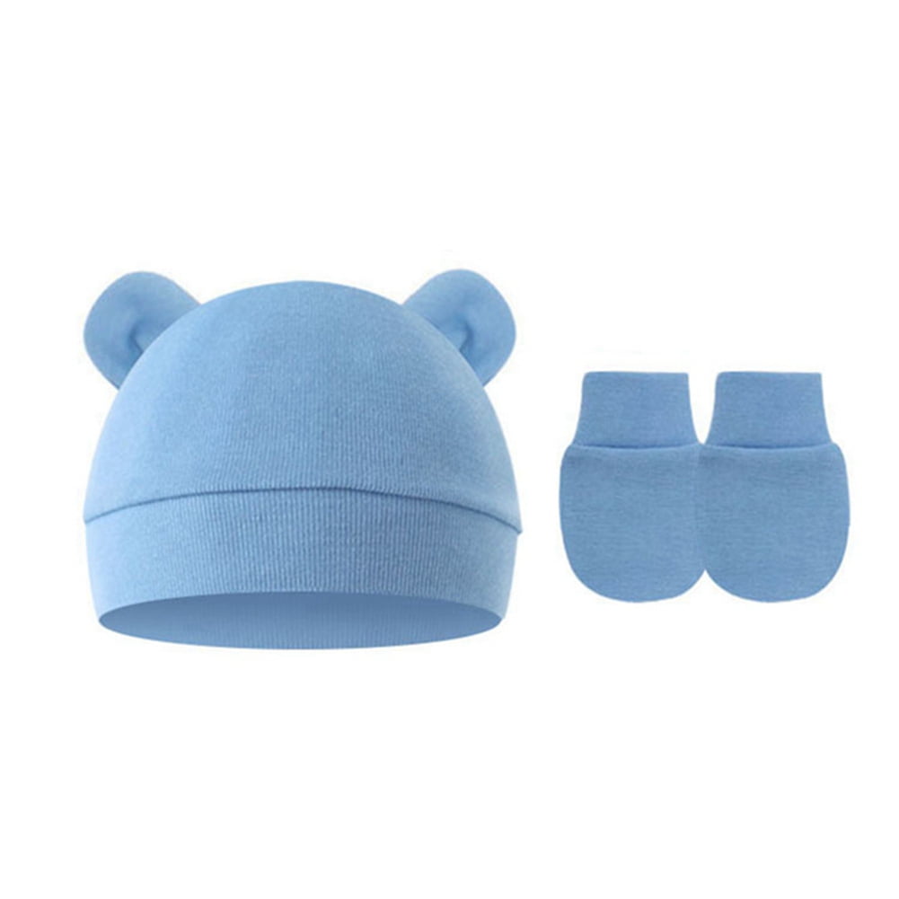 Baywell Newborn Baby Bear Ears Hats and Mittens Sets Preemie Cotton ...