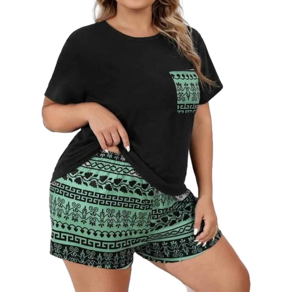 Baywell Plus Size Pajamas Womens XL-5XL Plus Size Loungewear Sets Short Sleeve Shorts Pj Lounge ...