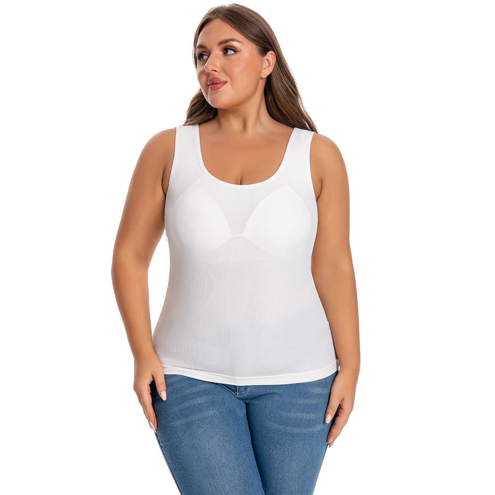 Baywell Plus Size Tank Top with Built in Bra for Women Casual Wide ...