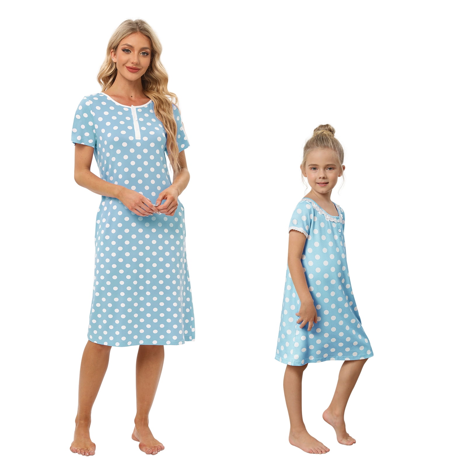 Baywell Polka Dot Mommy and Me Pajama Dress Short Sleeve Matching ...