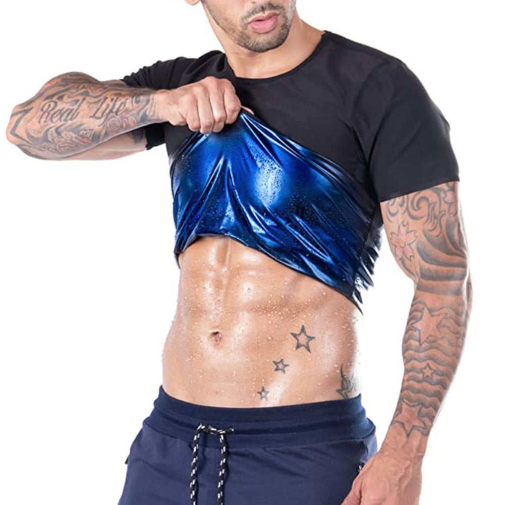Baywell Sauna Shirt for Men Sweat Suit Short Sleeve Workout Compression ...