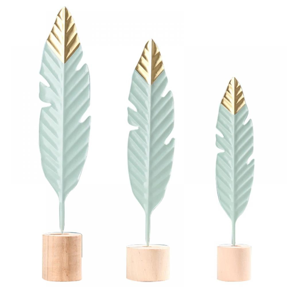 Baywell Set of 3 Metal Feather Crafts Modern Embossing Iron Ornaments ...