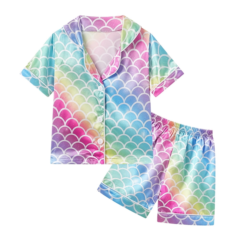 Baywell Toddler Boy Girl Satin Pajamas Set Short Sleeve Button Down ...