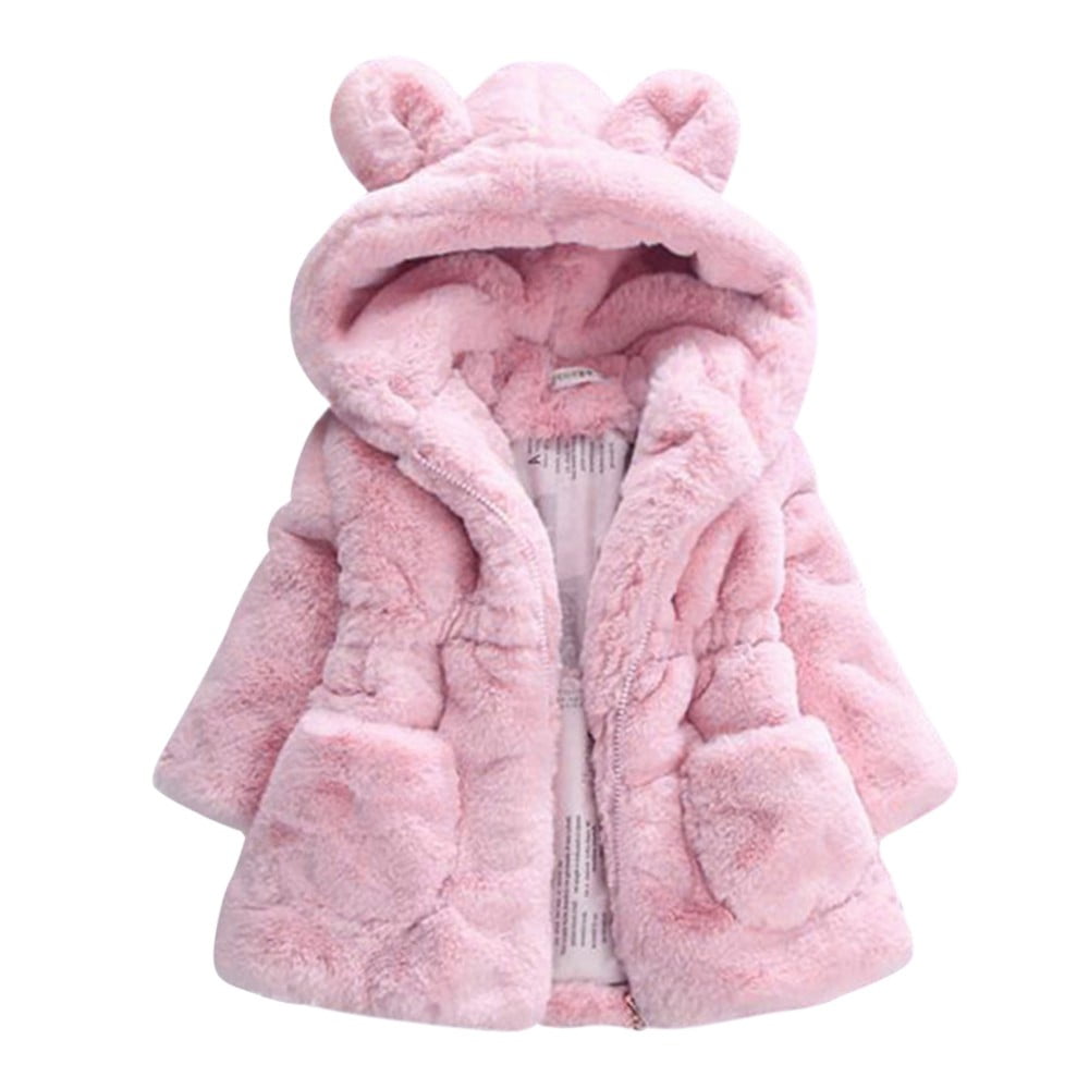 Baywell Children's Thick Fleece Lining Winter Coat for Toddler Girls, Hooded Faux Fur Jacket ...