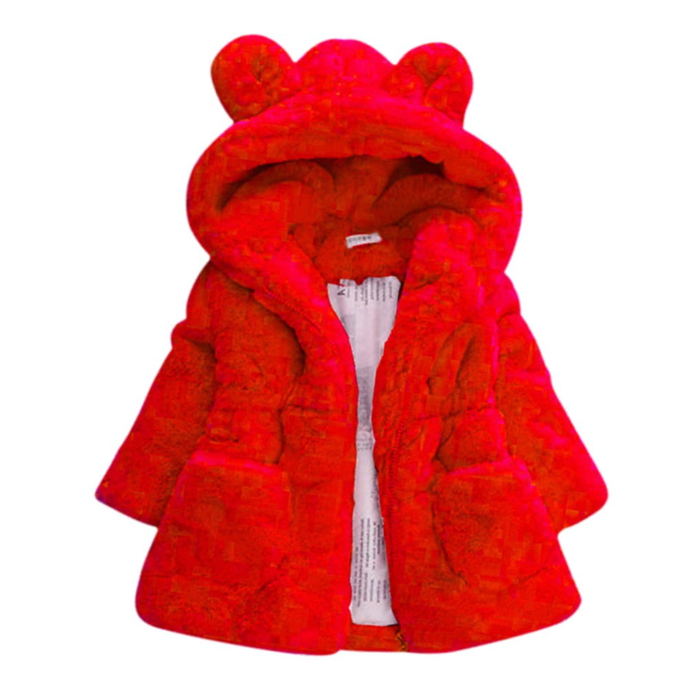 Baywell Toddler Girls Winter Fleece Coat Kids Hooded Faux Fur Jacket Baby Warm Outwear Red 6-7T ...