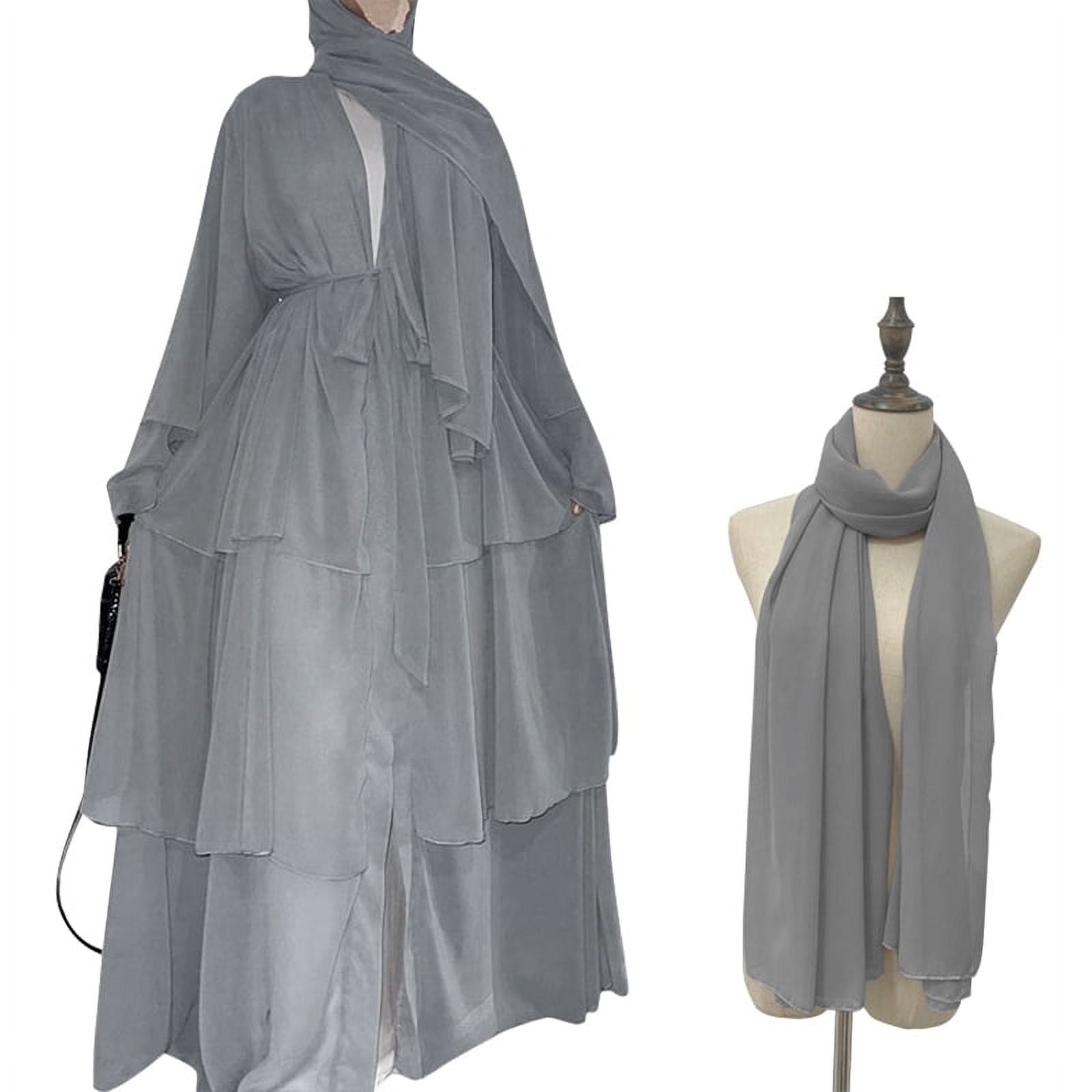 Baywell Women Muslim Cardigan Abaya Maxi Dress Open Front Chiffon Dubai ...