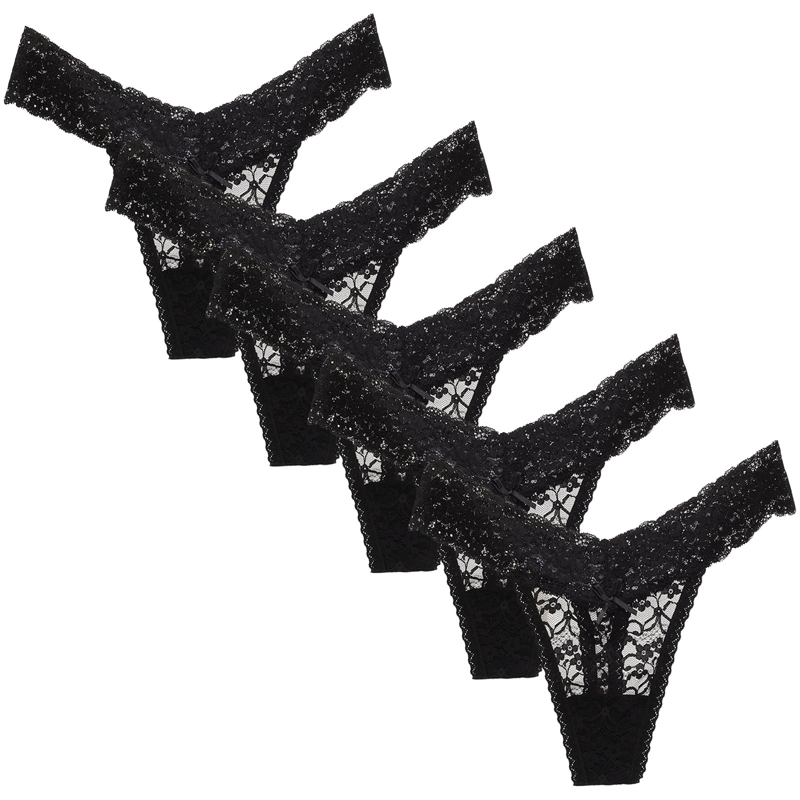 Baywell Women Sexy Lace Thongs V Cheeky Underwear See Through Panties ...