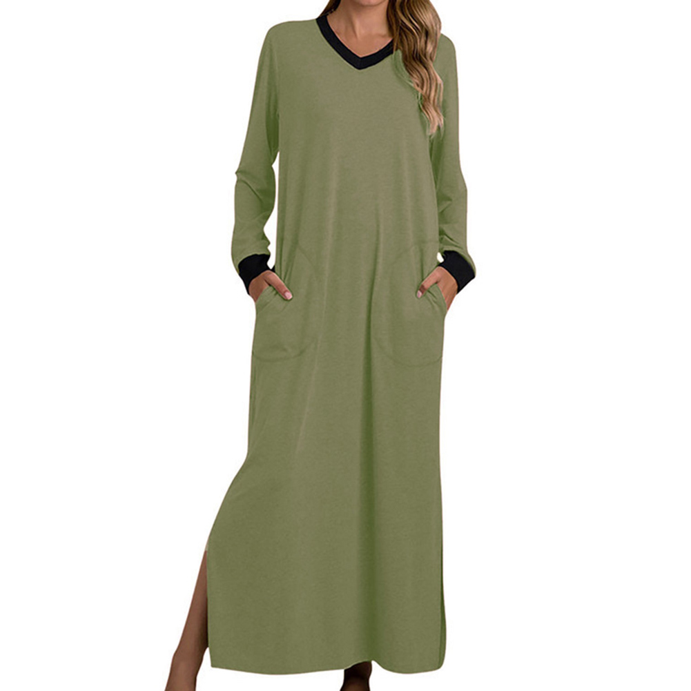 Baywell Women's Long Nightgown V Neck Long Sleeve Nightdress with ...