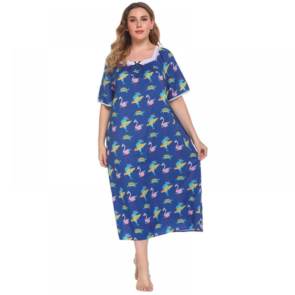 Baywell Women's Plus Size Nightgown Sleepwear Short Sleeve House Dress ...