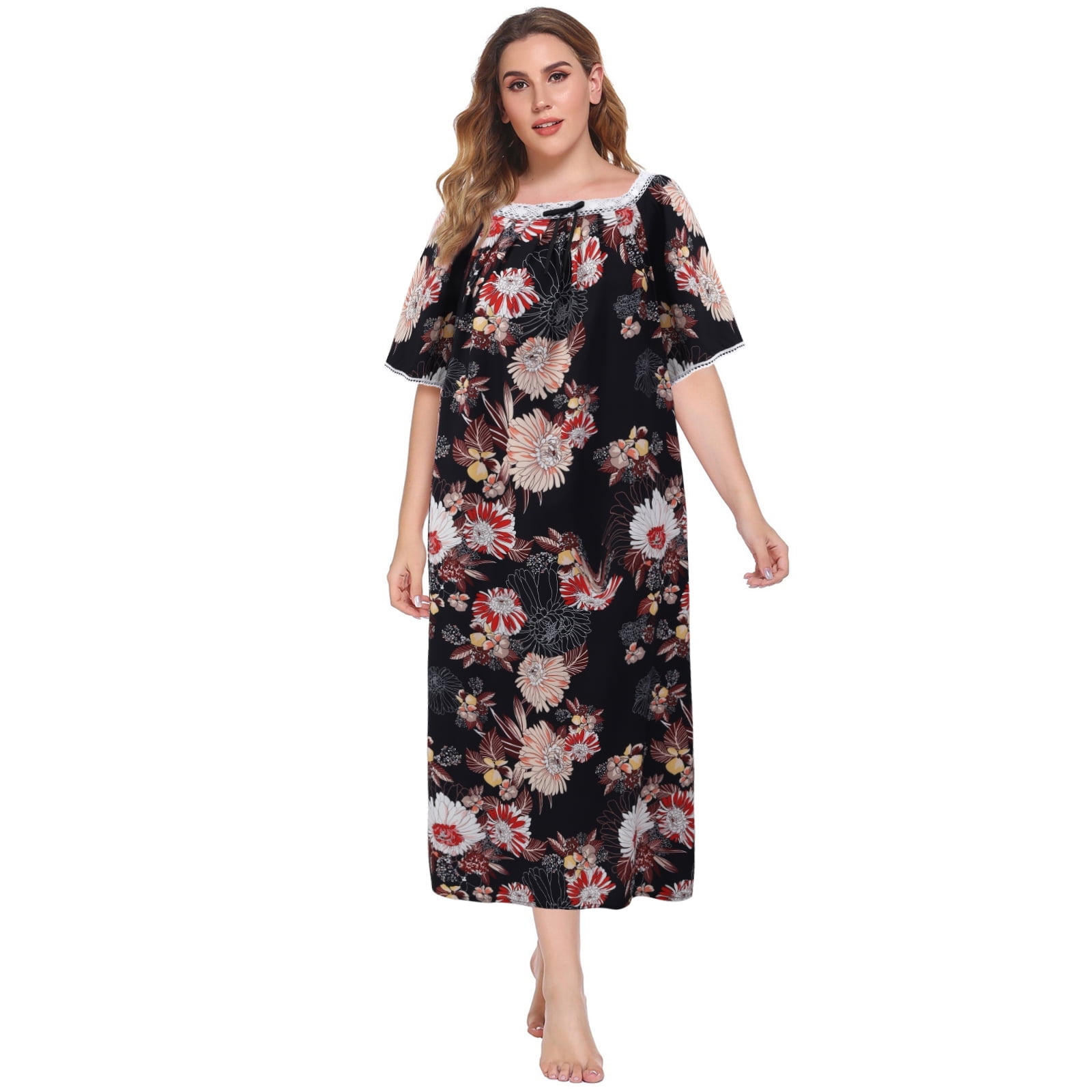 Baywell Women's Plus Size Nightgown Sleepwear Long Nightdress Short ...