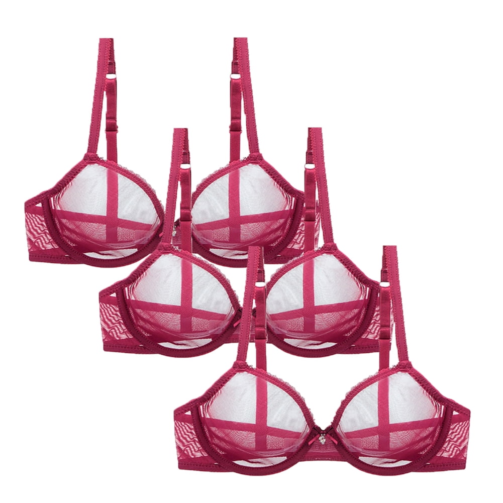 Baywell Women's Sexy Lace Push Up Plus Size Bra Sheer Balconette ...