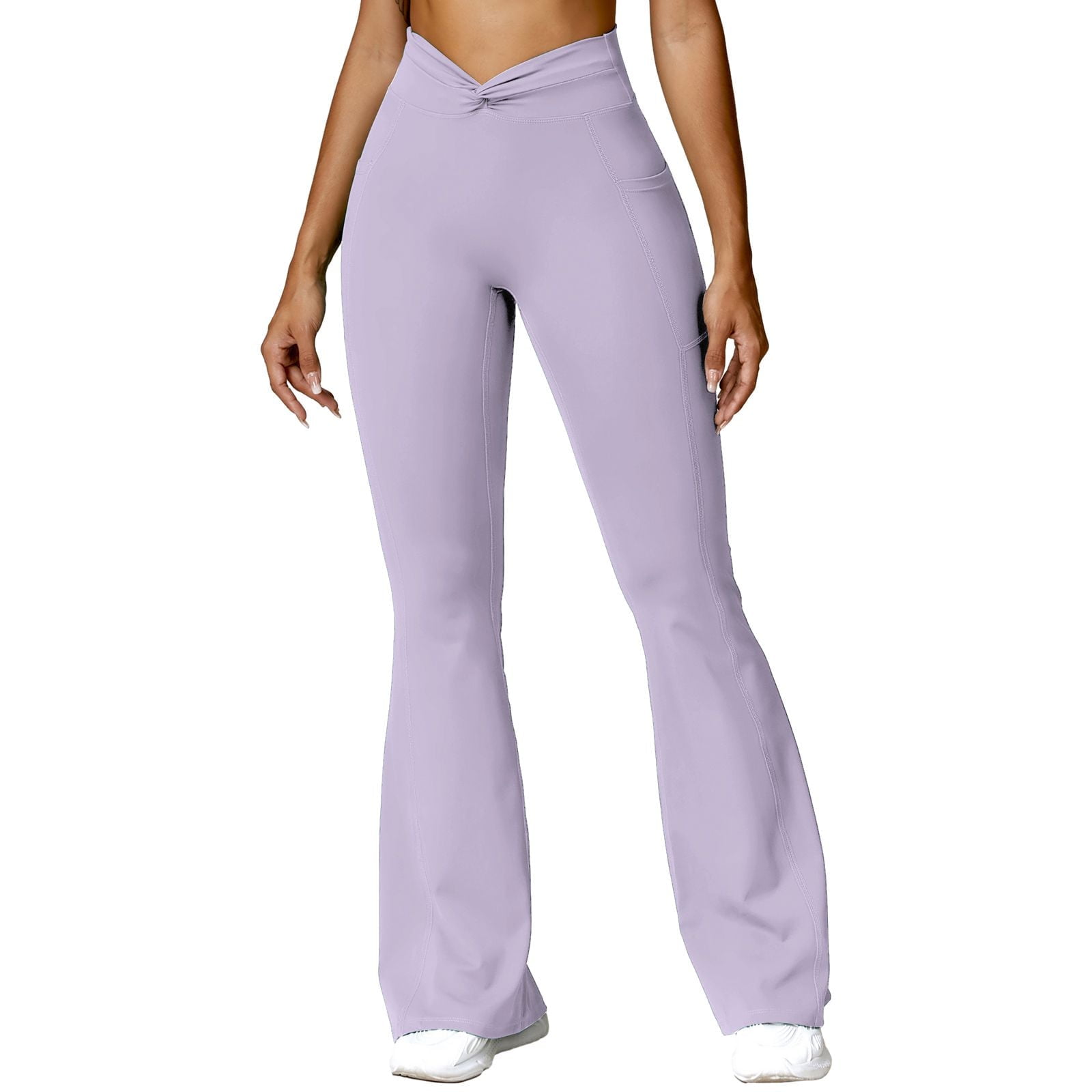 Baywell Women's V-shaped High Waisted Bootcut Yoga Long/Short Pants ...