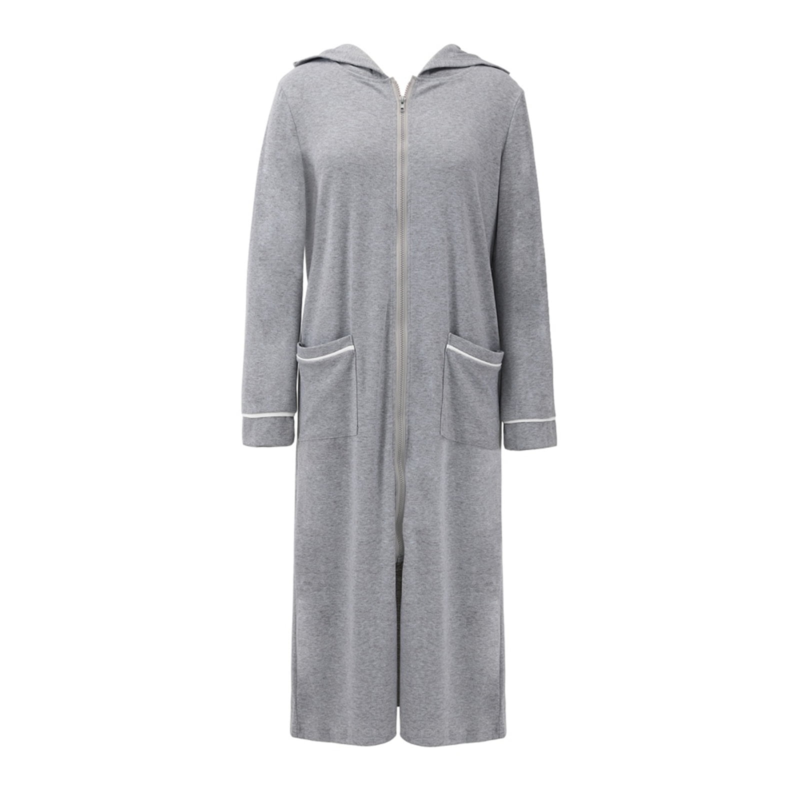 Baywell Womens Hooded Zipper Bathrobe Zip Up House Coat Long Sleeve ...
