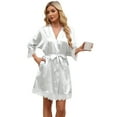 Baywell Womens Silk Robe Short Lace Trim Satin Robe 3/4 Sleeve Sexy Kimono Bride Robe Comfy ...
