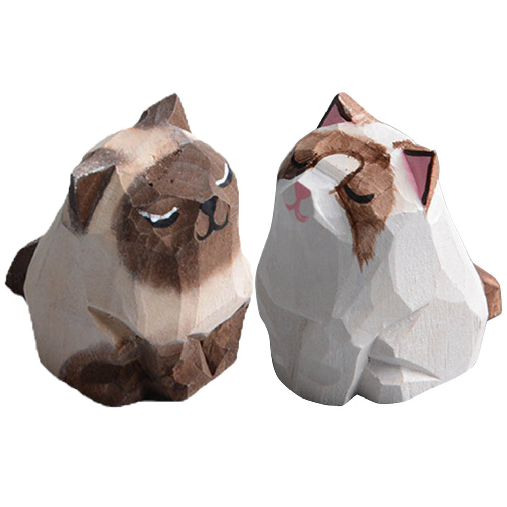 Baywell Wood Carved Cat Handmade Cat Ornament Cute Kitten Figure Cat ...