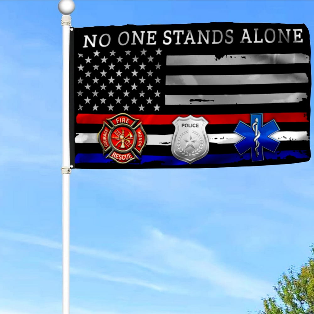 Bayyon Firefighter EMT Police Flag No One Stands Alone First Responder Grommet Flag Banner with ...