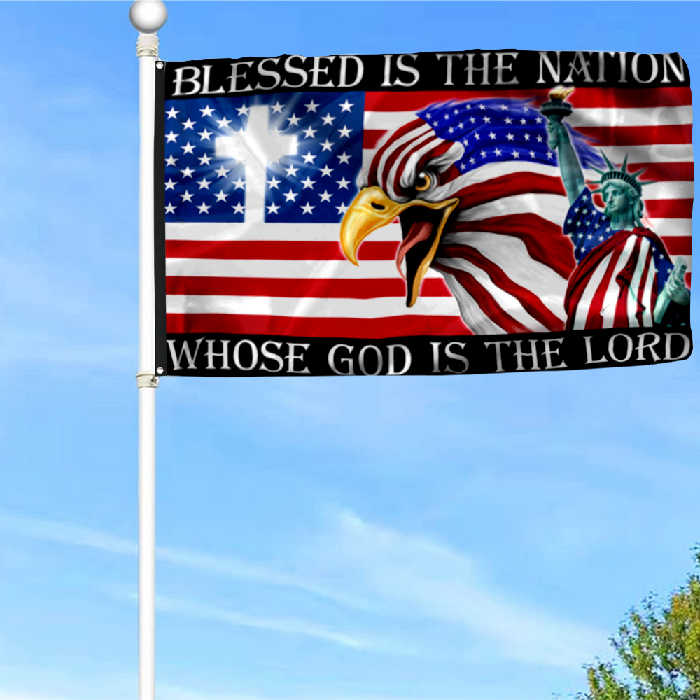 Bayyon God Eagle American Flag Blessed Is The Nation Whose God Is The Lord Grommet Flag Banner ...