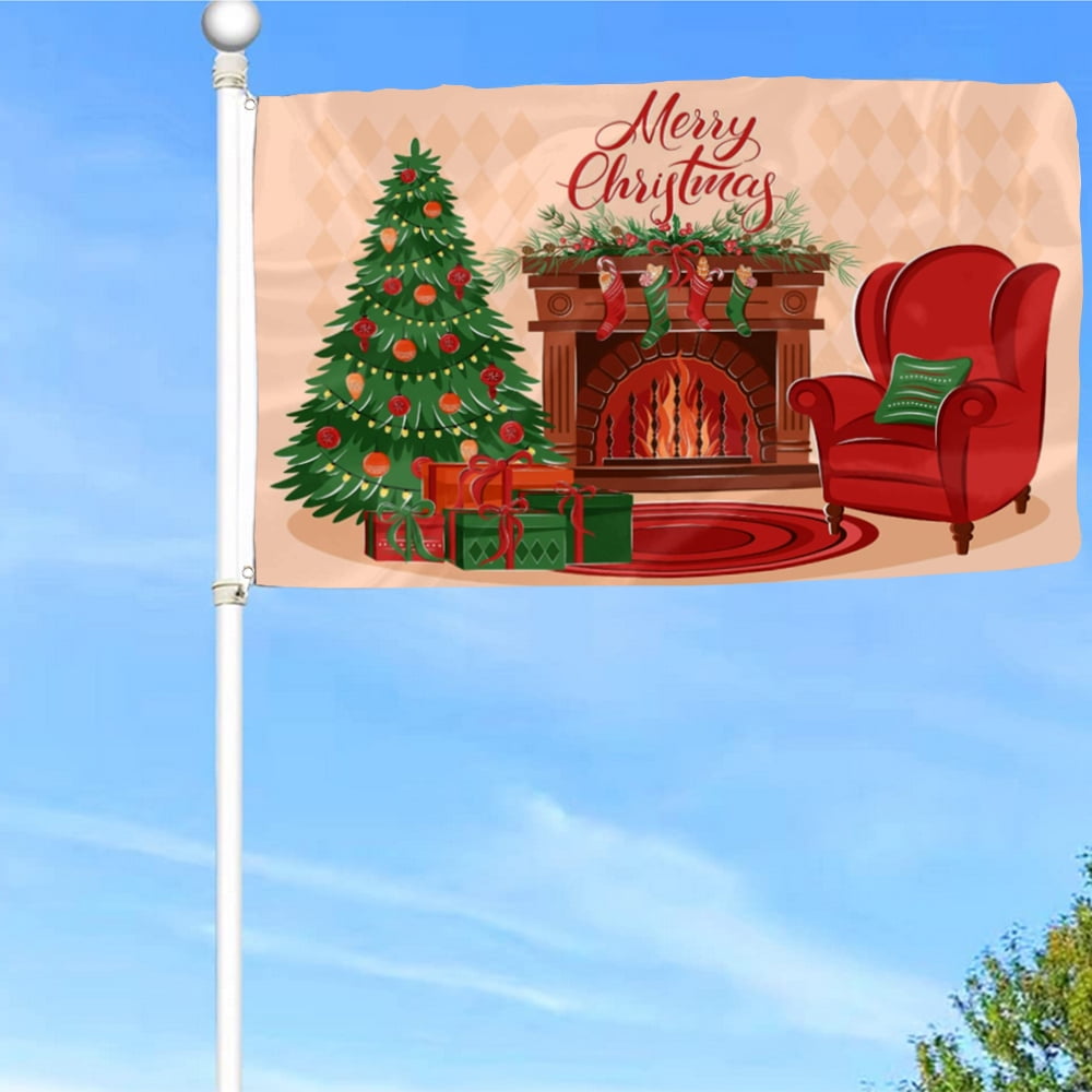 Bayyon Merry Christmas，Christmas Tree Flag Banner with Grommets 3x5Feet ...