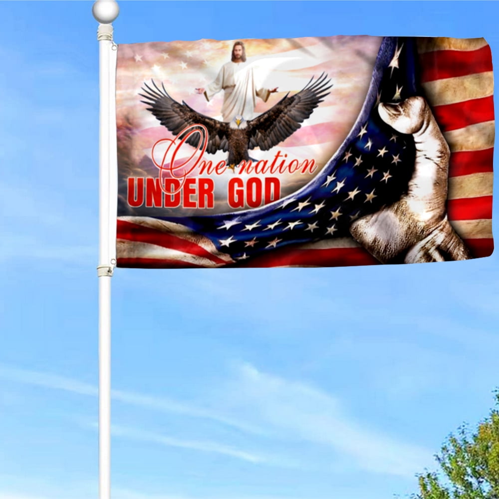 Bayyon One Nation Under God. Jesus Christian American Flag Banner with ...