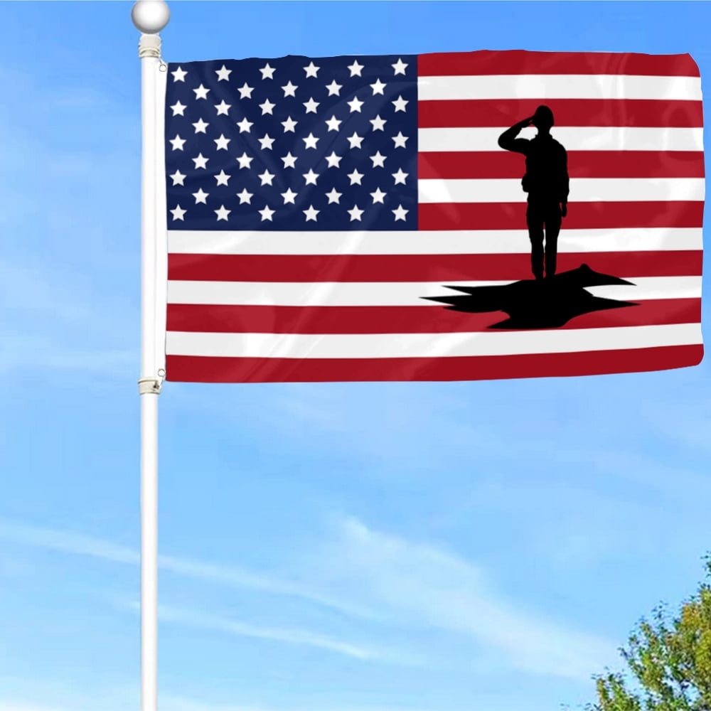 Bayyon Soldiers Salute under the American Flag Banner with Grommets ...