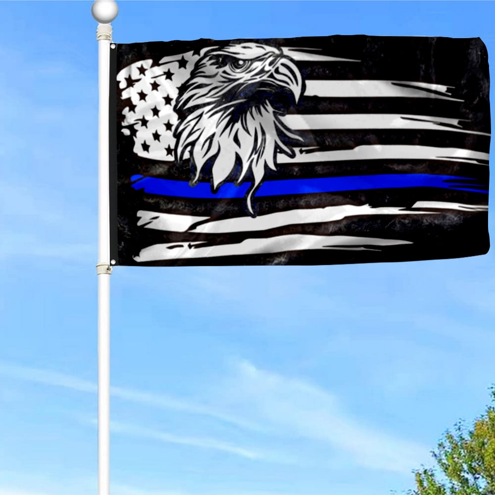 Bayyon Thin Blue Line Police Grommet Flag Banner with Grommets 3x5Feet ...