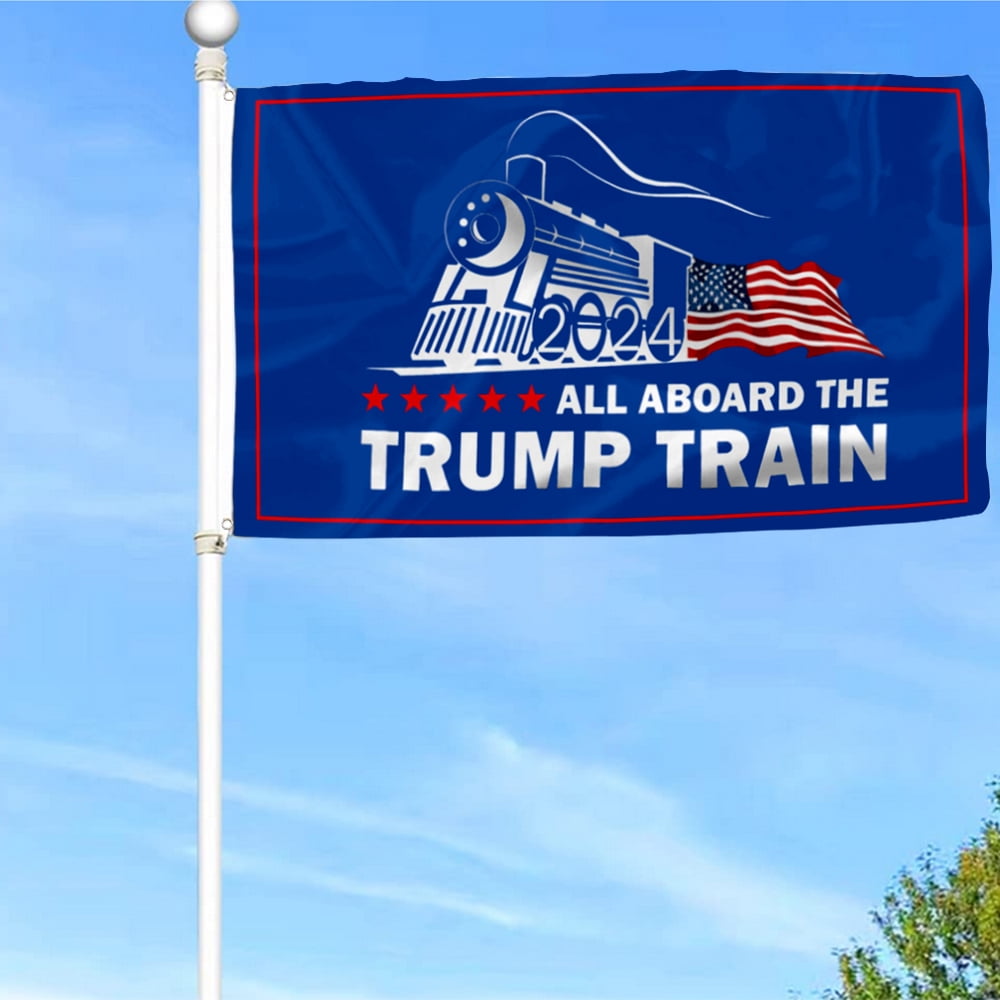 Bayyon Trump Train 2024 All Aboard The Trump Train Grommet Flag Banner ...