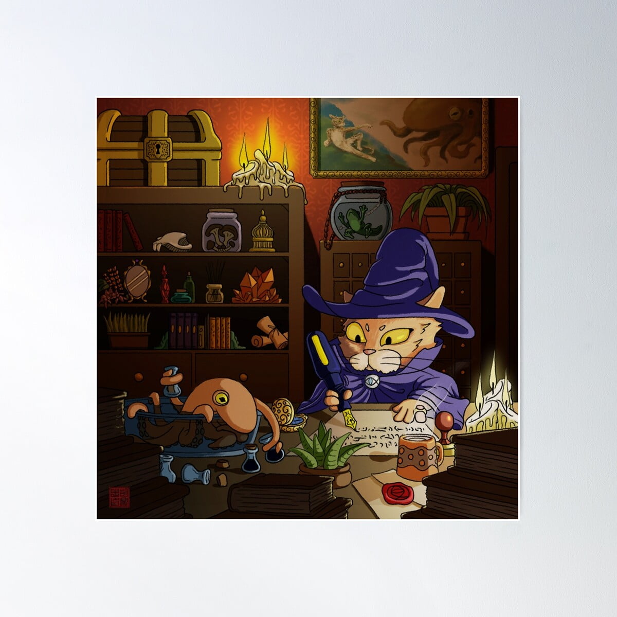 Baz The Cat Wizard Poster Wall Art, Modern Wall Decor For Living Room ...