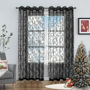 ERUNPONLY Black Grey Striped Sheer Curtains 63 Inch Length 2 Panels Set ...