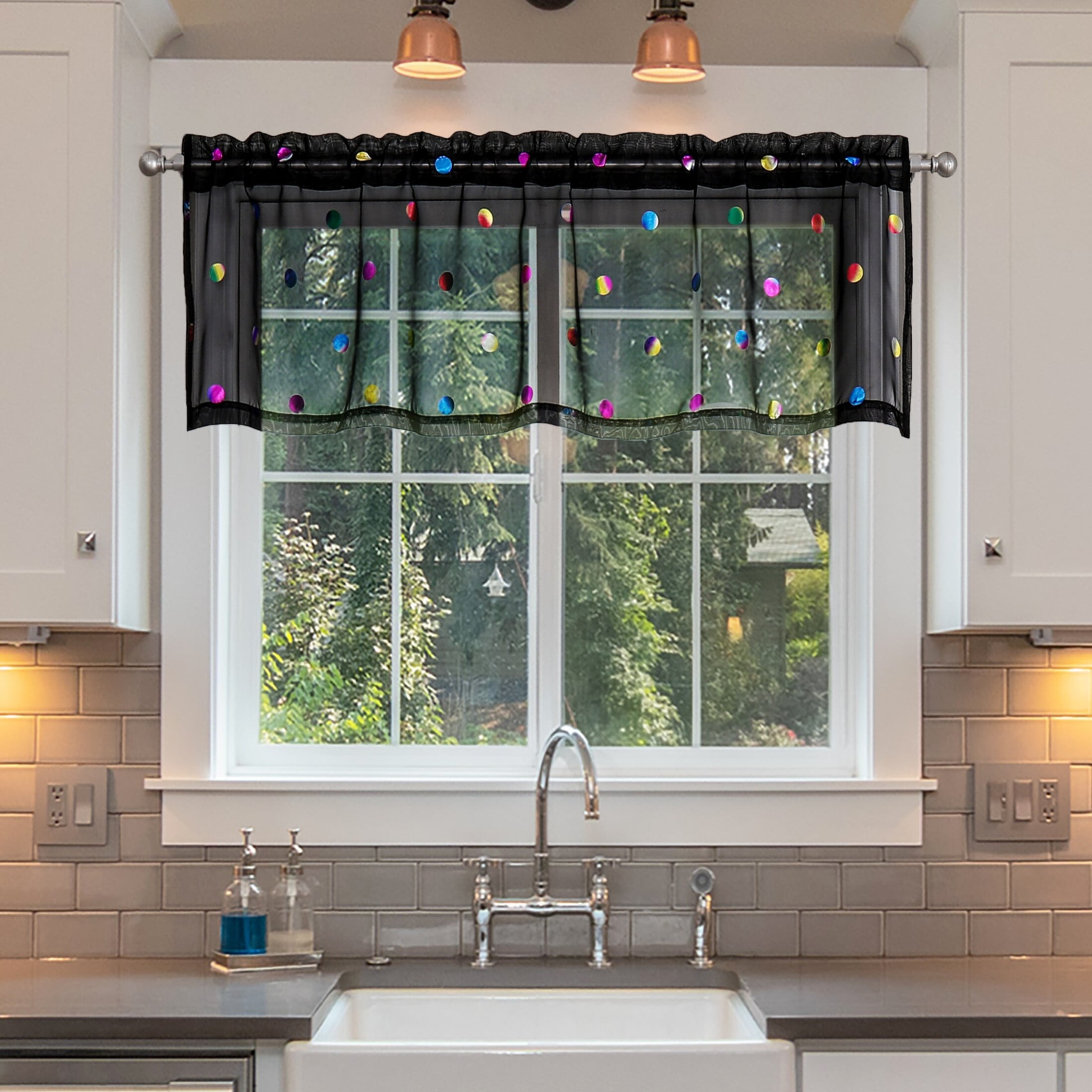 Bazaahm Black Sheer Curtains for Kitchen Bathroom Boho Polka Dots ...