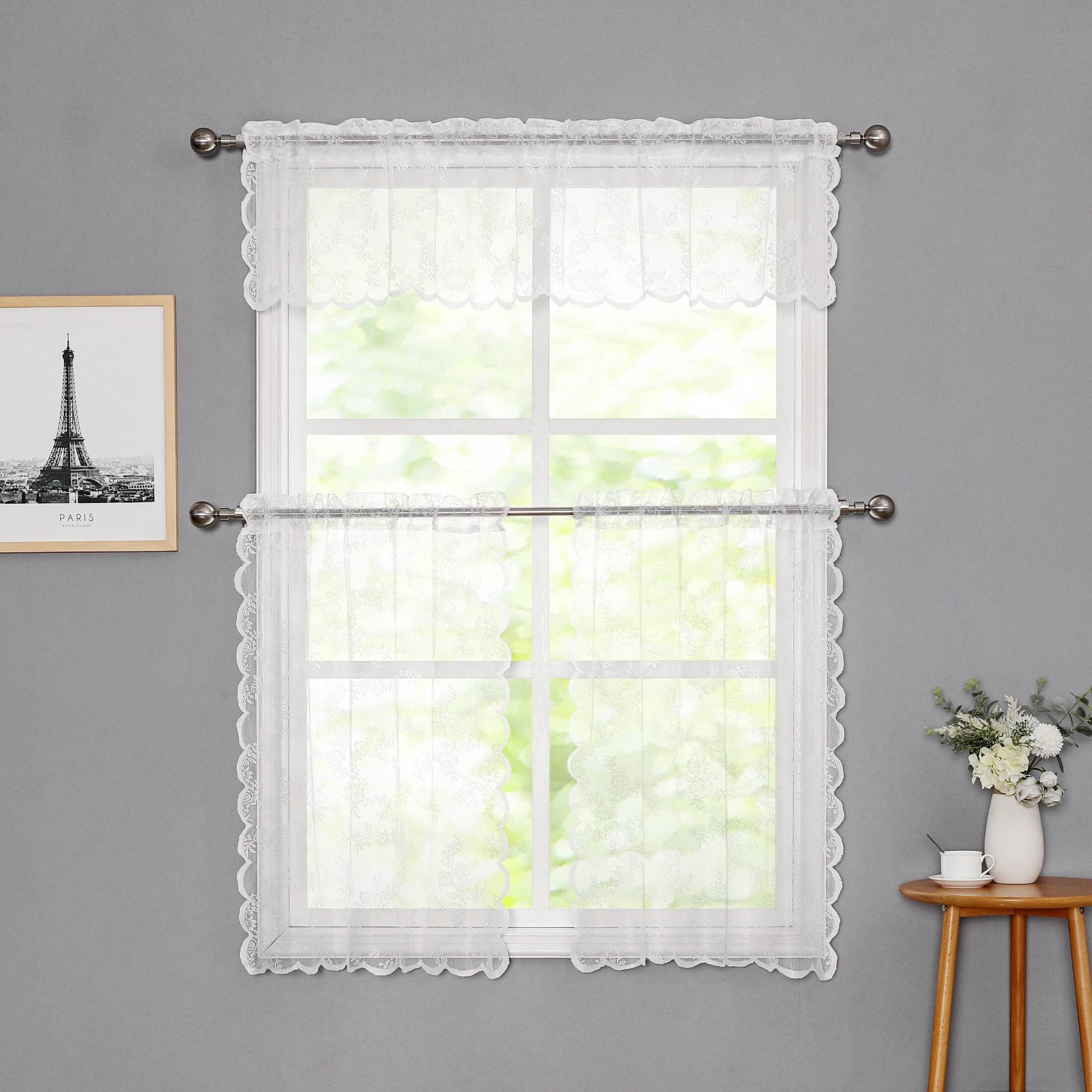 JANDEL Floral Lace Sheer Curtains - Rod Pocket Window Voile Sheer ...