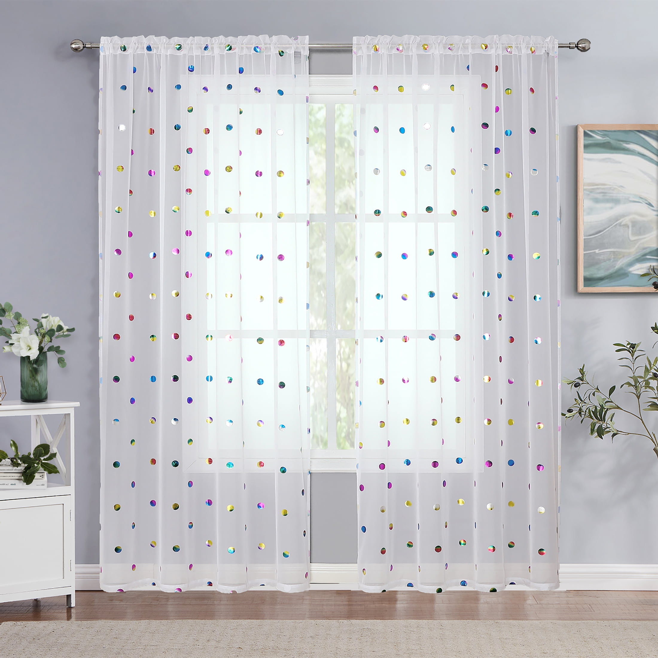 Bazaahm White Sheer Curtains, Light Filtering, Ombre Pretty Polka Dots ...
