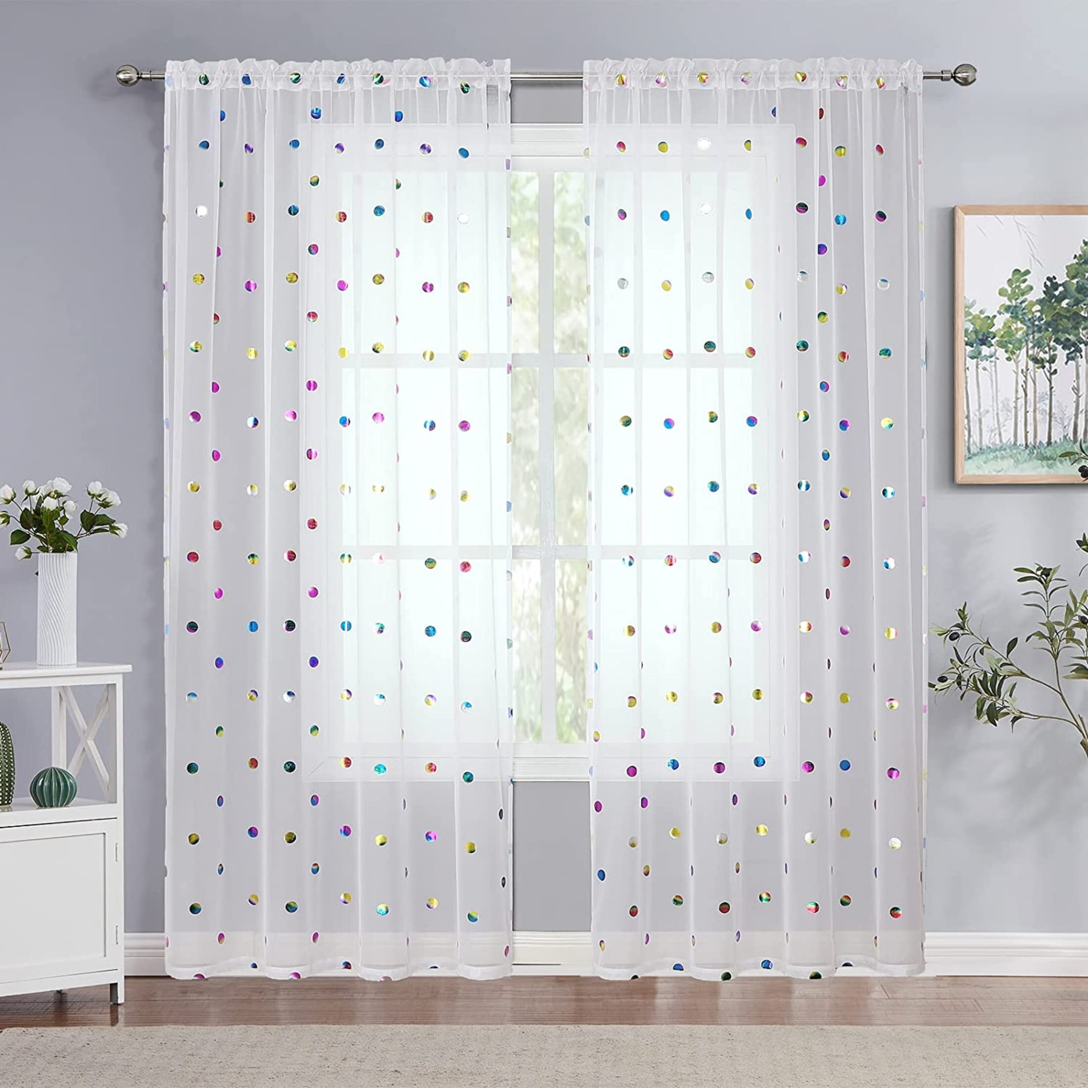Bazaahm White Sheer Curtains, Light Filtering, Ombre Pretty Polka Dots ...