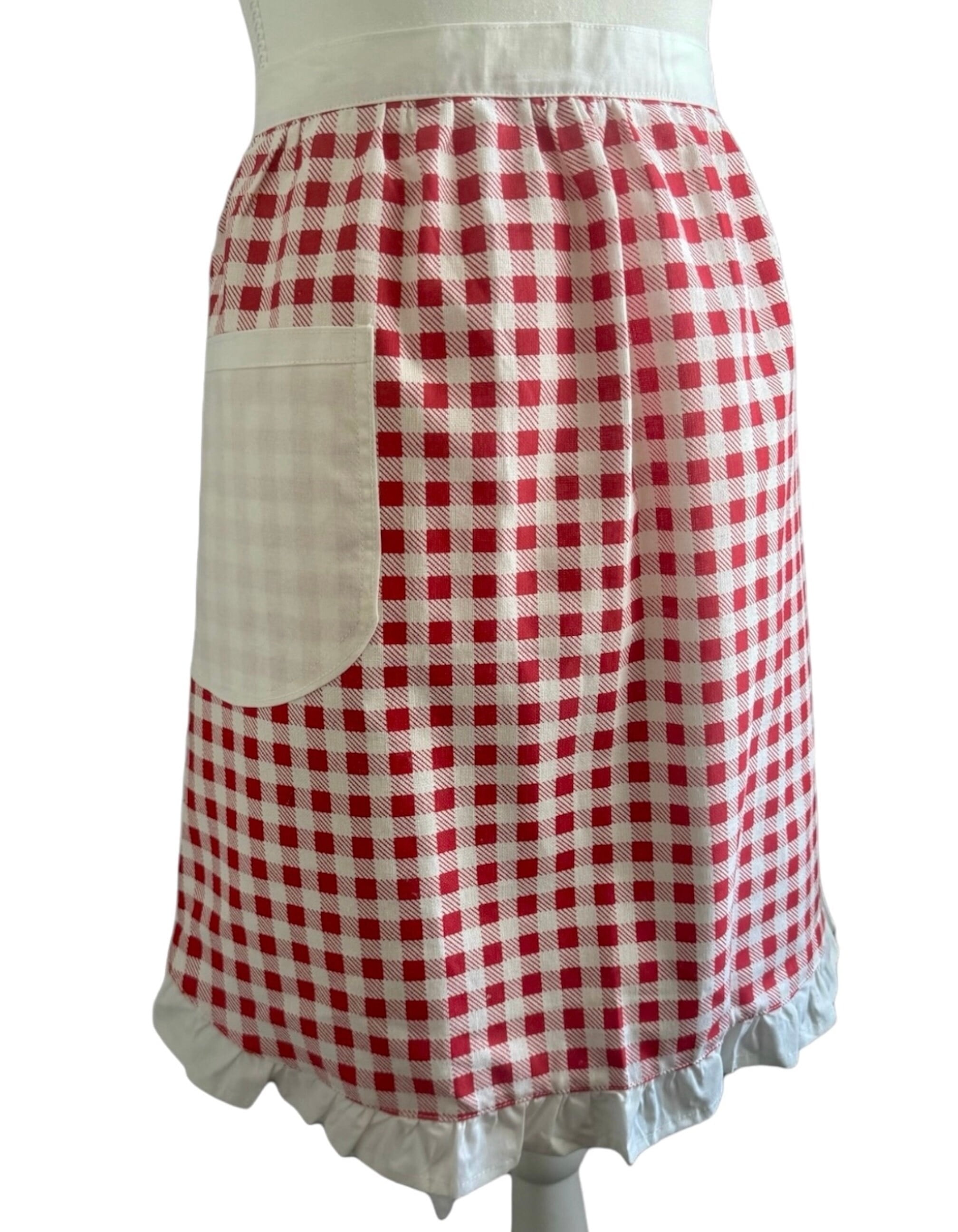 Bazaar Bliss Gingham Waist Apron with Pocket, Half Apron with Ruffle ...