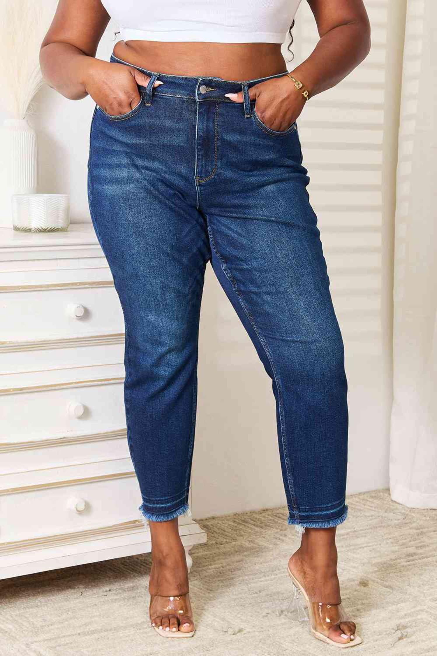 High Waist Released Hem Slit Jeans - BazaarBey - Walmart.com