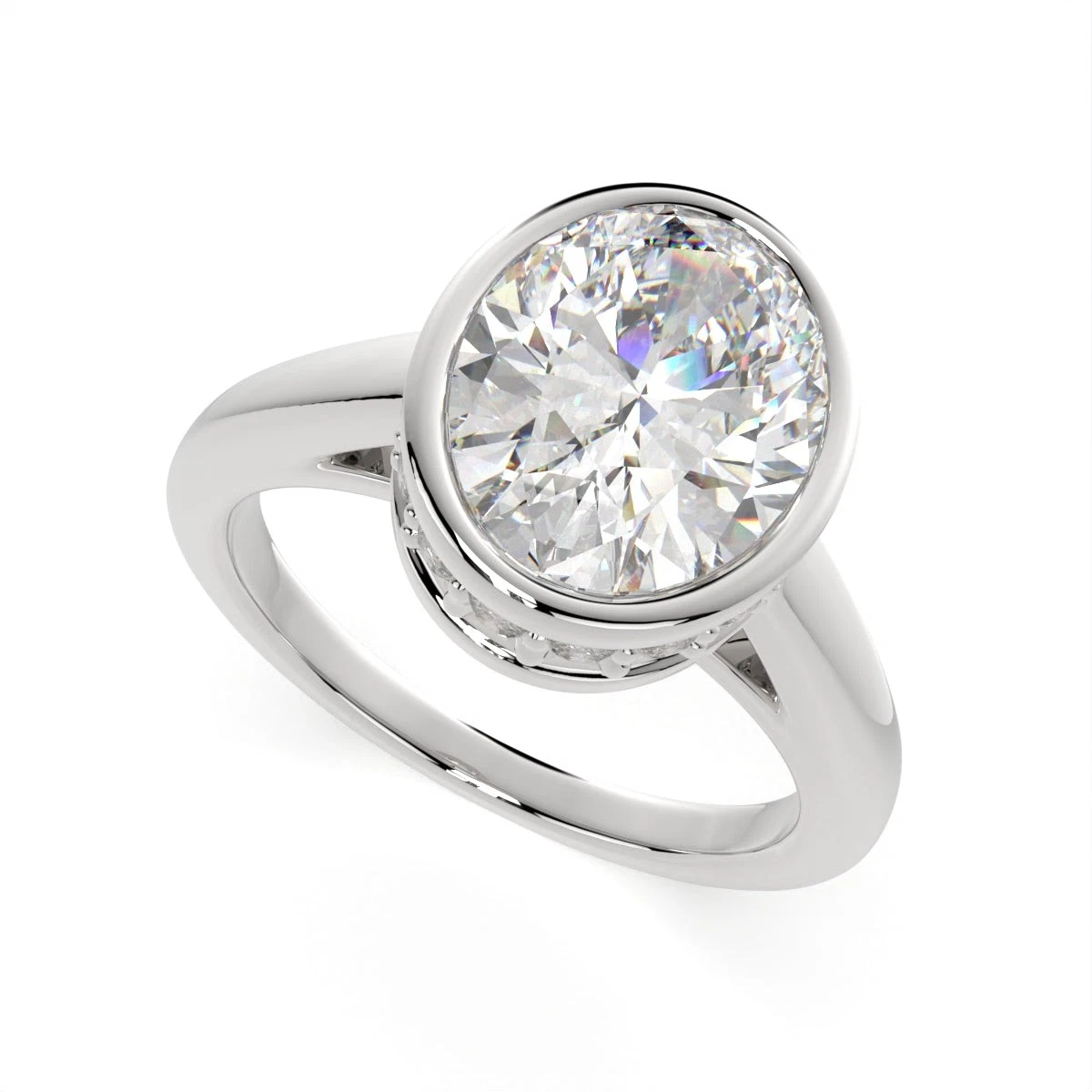 Bazel Set Wedding Ring, Halo Pave Solitaire Engagement Ring, 1.6 Ct ...