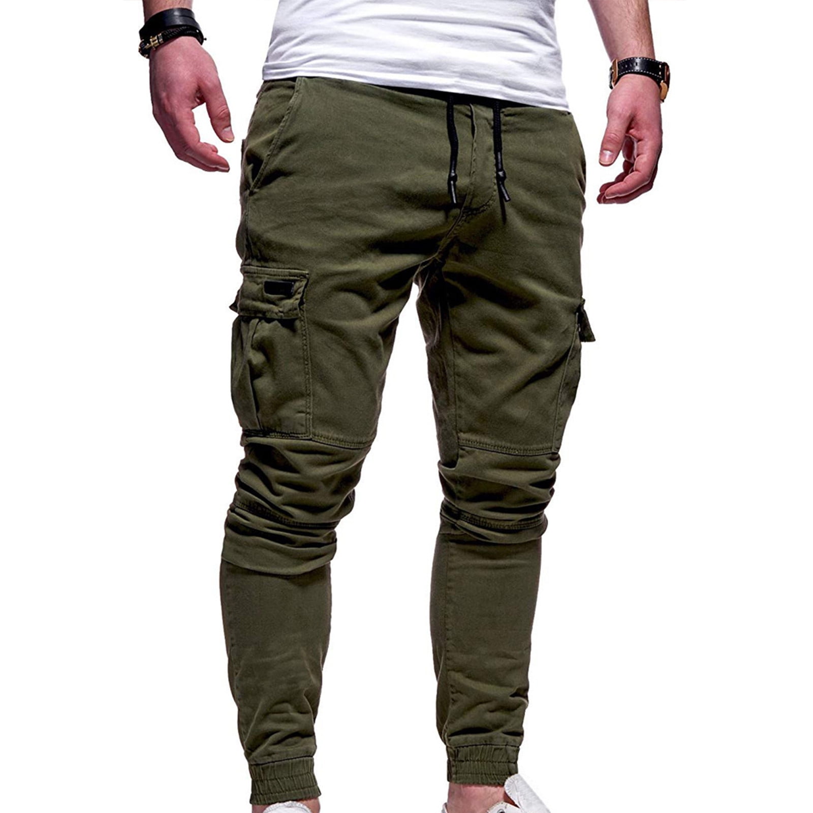 Bazeneo Combat Trousers for Men Elastic Waist Slim Fit Cargo Trouser ...