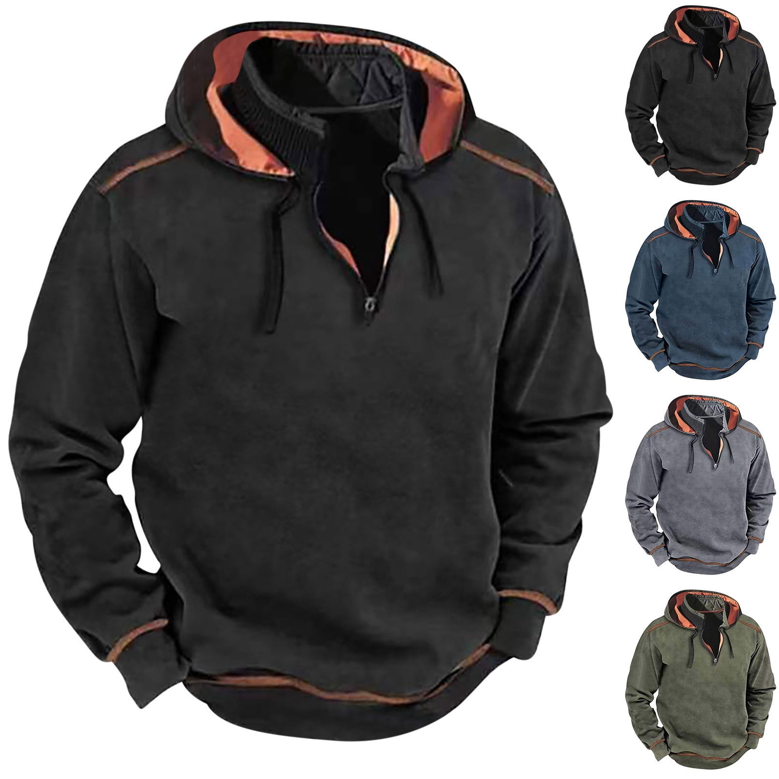 Bazeneo Hoodie Men Quarter Zip Work Hoodie Vintage Long Sleeve Hooded ...