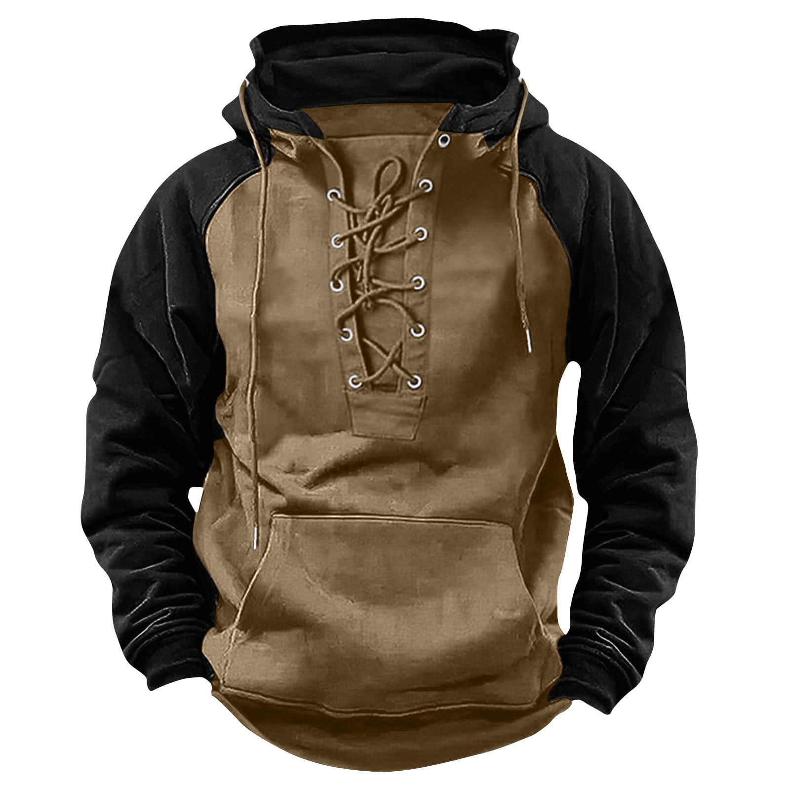 Bazeneo Hoodies for Men Lace Up Hooded Sweatshirts Vintage Long Sleeve ...