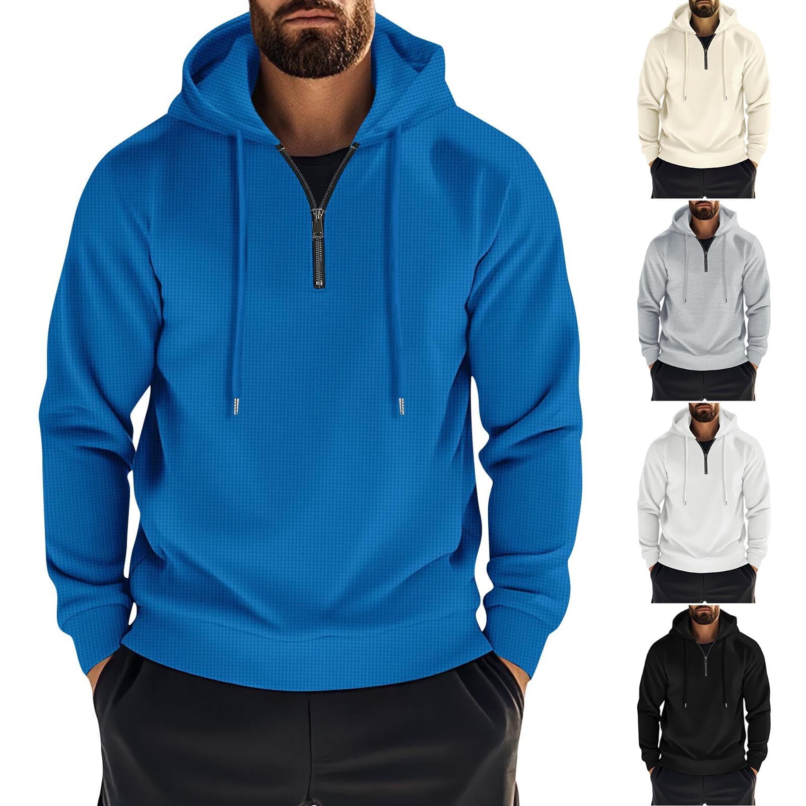 Bazeneo Hoodies for Men Waffle Quarter Zip Jumper with Hood Smart ...
