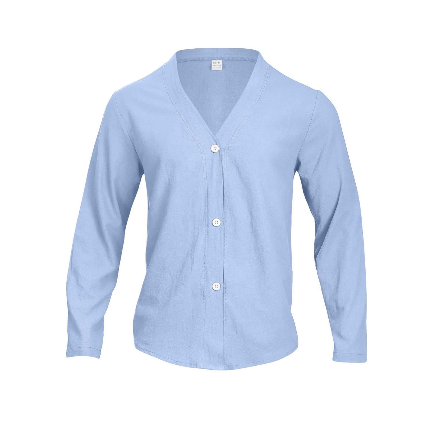 Bazeneo Linen Shirts Men Long Sleeve V Neck Shacket Smart Button Up ...