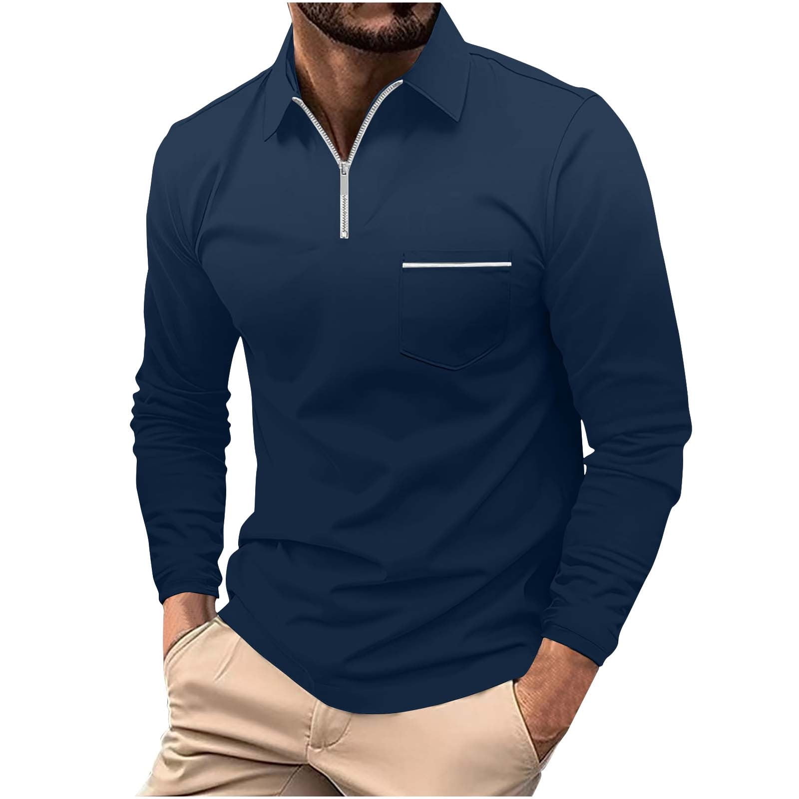 Bazeneo Long Sleeve Polo Shirts for Men Smart Casual Quarter Zip Polos ...