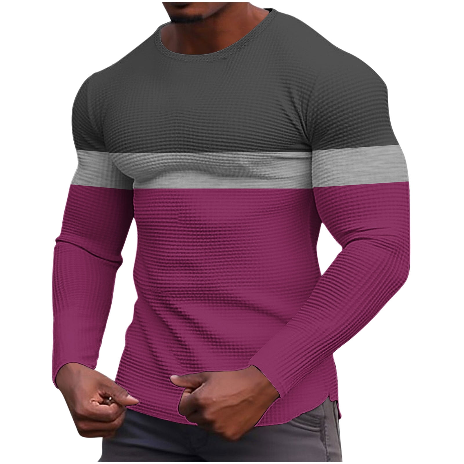 Bazeneo Long Sleeve T Shirt Mens Crew Neck Waffle Tshirts Smart Casual ...