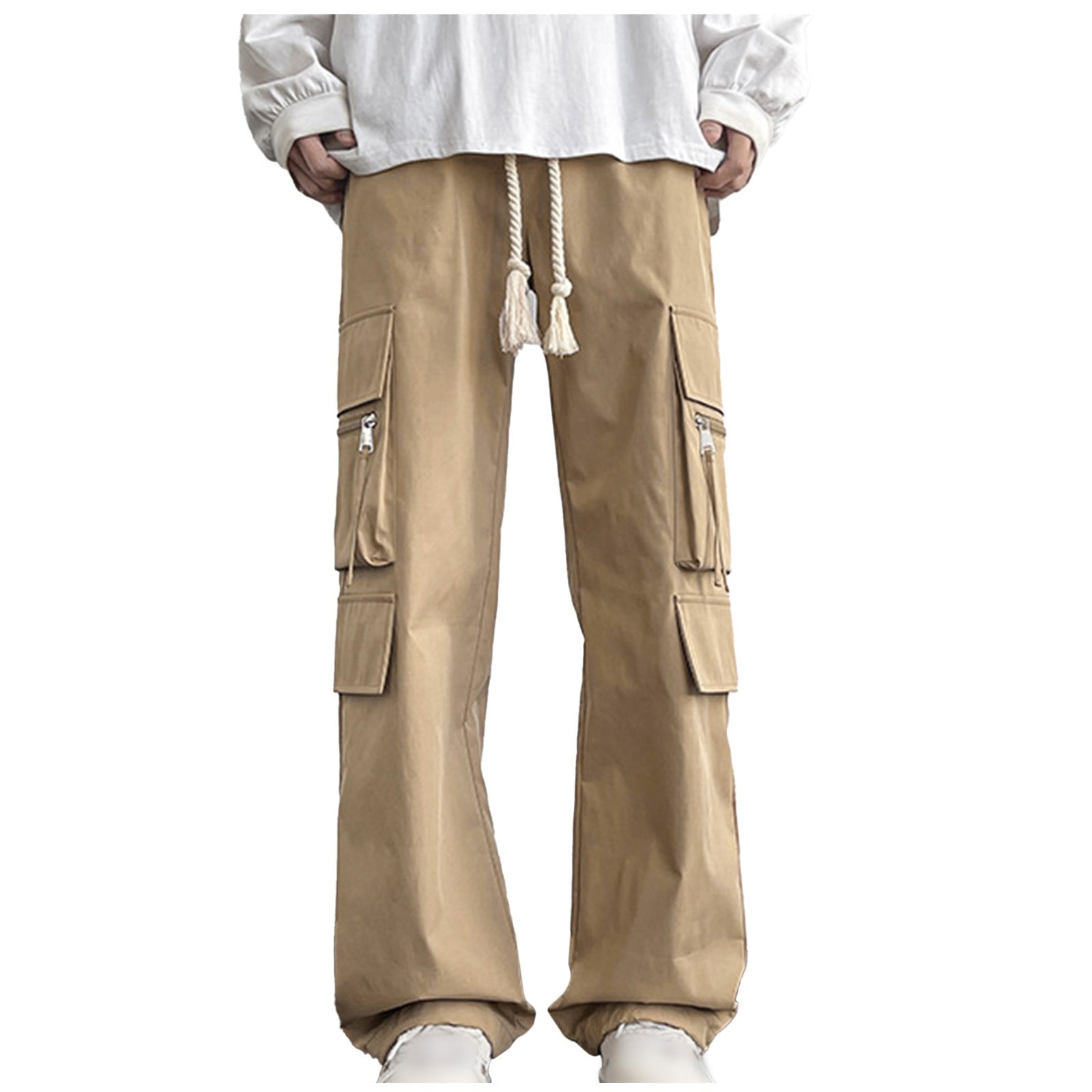 Bazeneo Mens Cargo Trousers with Zip Pockets Casual Work Trouser Plain ...