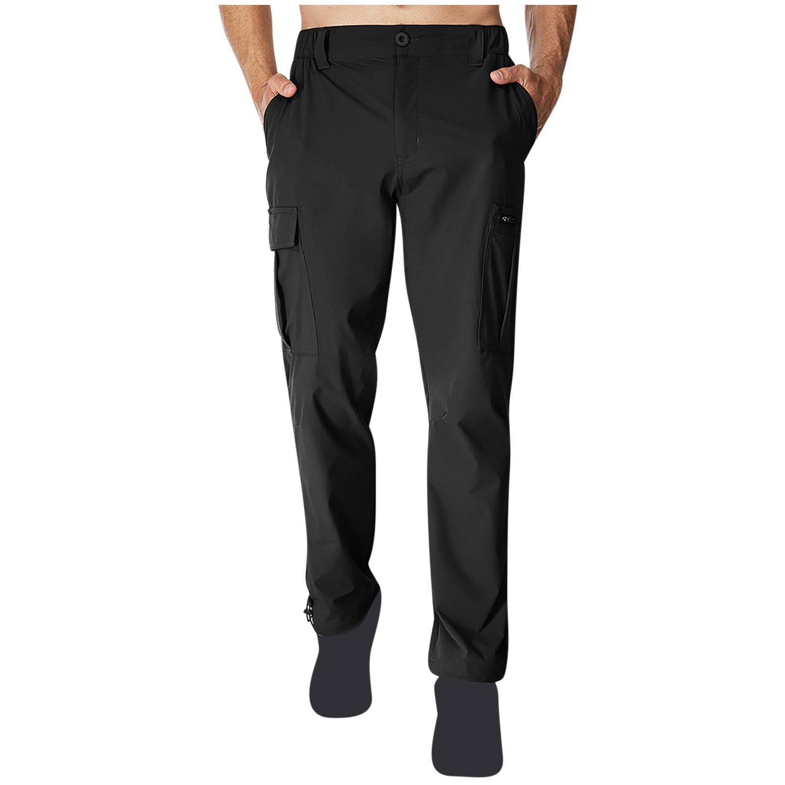 Bazeneo Mens Cargo Trousers with Zip Pockets Elastic Waist Combat Work ...