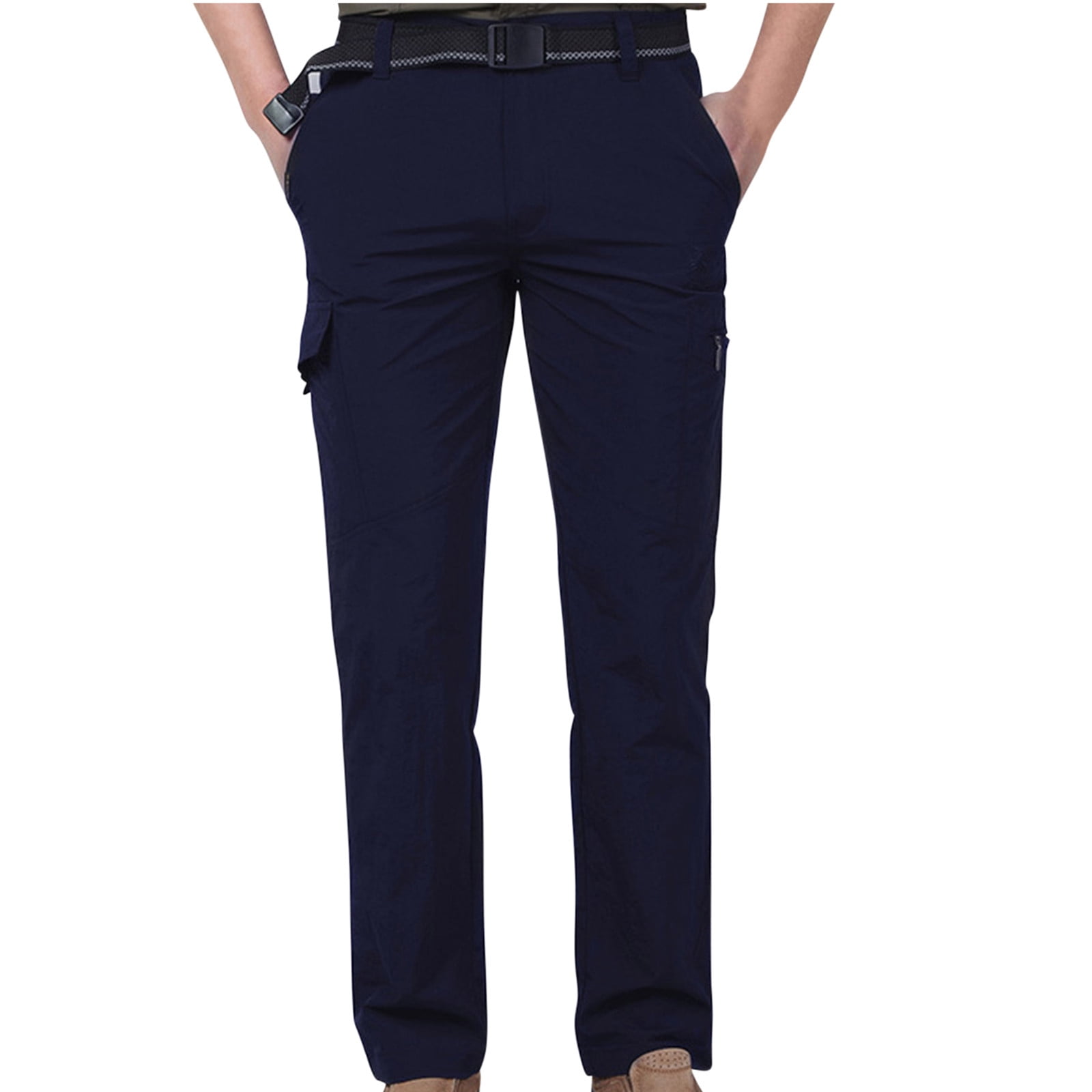 Bazeneo Mens Cargo Trousers with Zip Pockets Elasticated Waist Combat ...