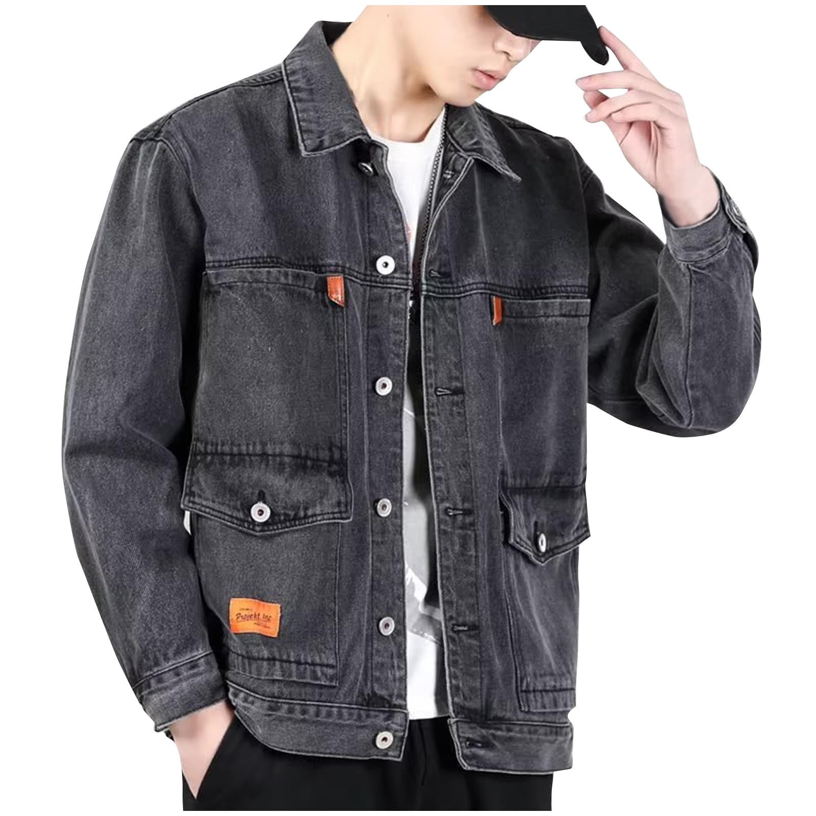 Bazeneo Mens Denim Jackets Smart Casual Jean Jackets for Men Long ...