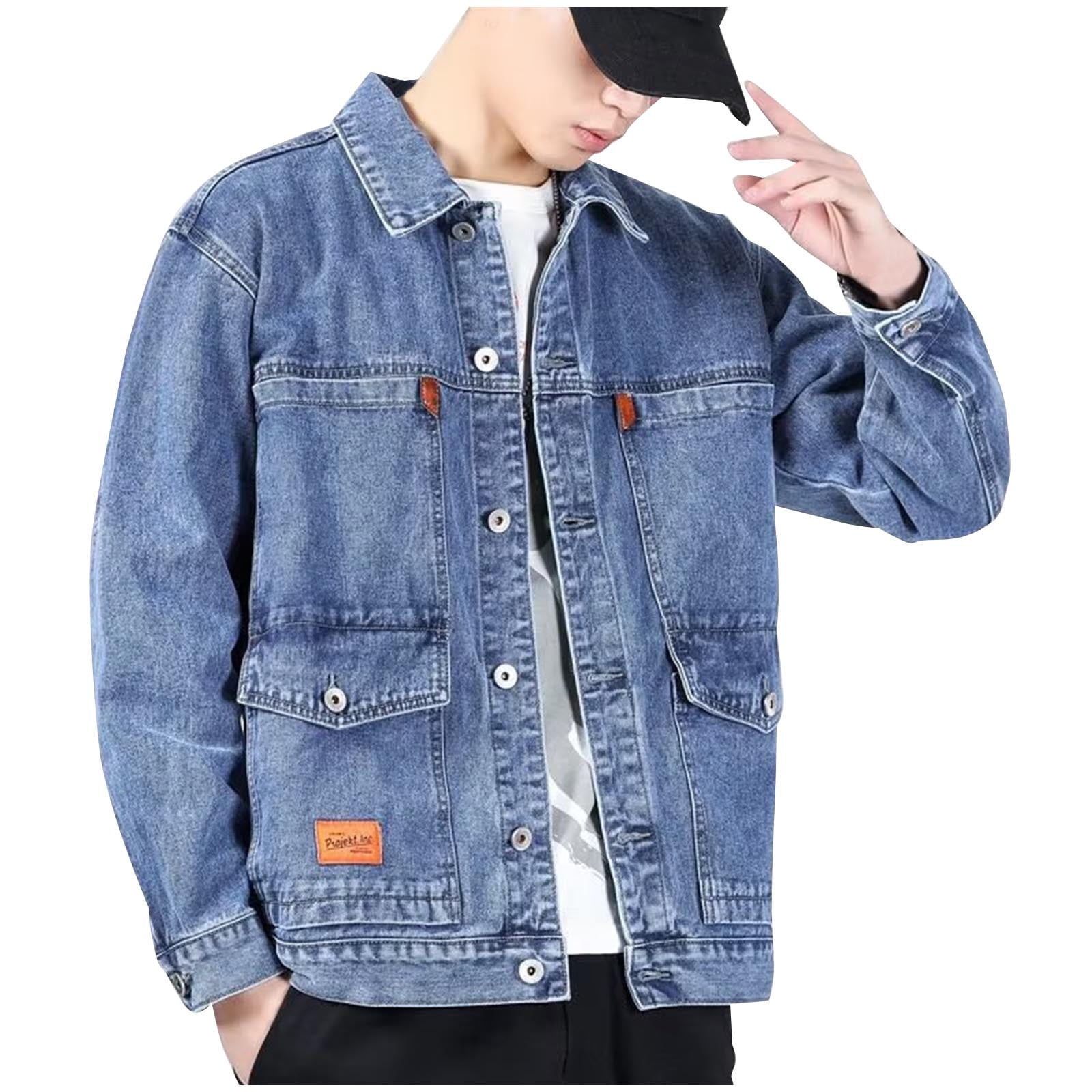 Bazeneo Mens Denim Jackets Smart Casual Jean Jackets for Men Long ...